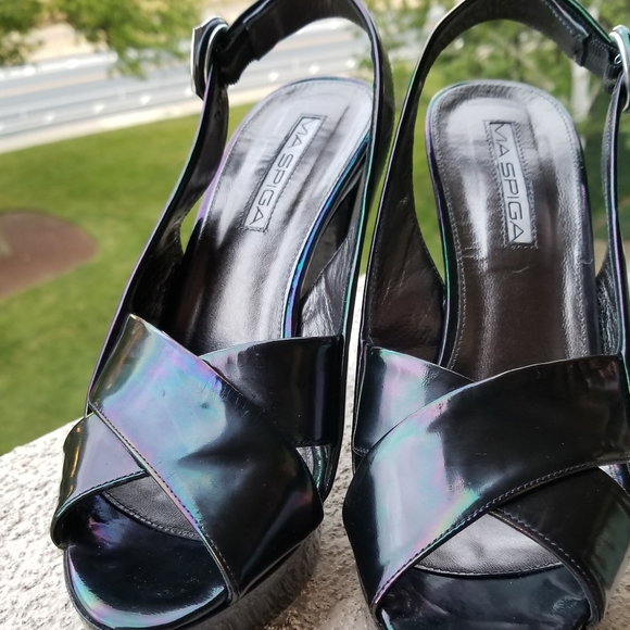 Via Spiga | Shoes | Iridescent Petrol Or Oil Slick Platform Heels Sz ...